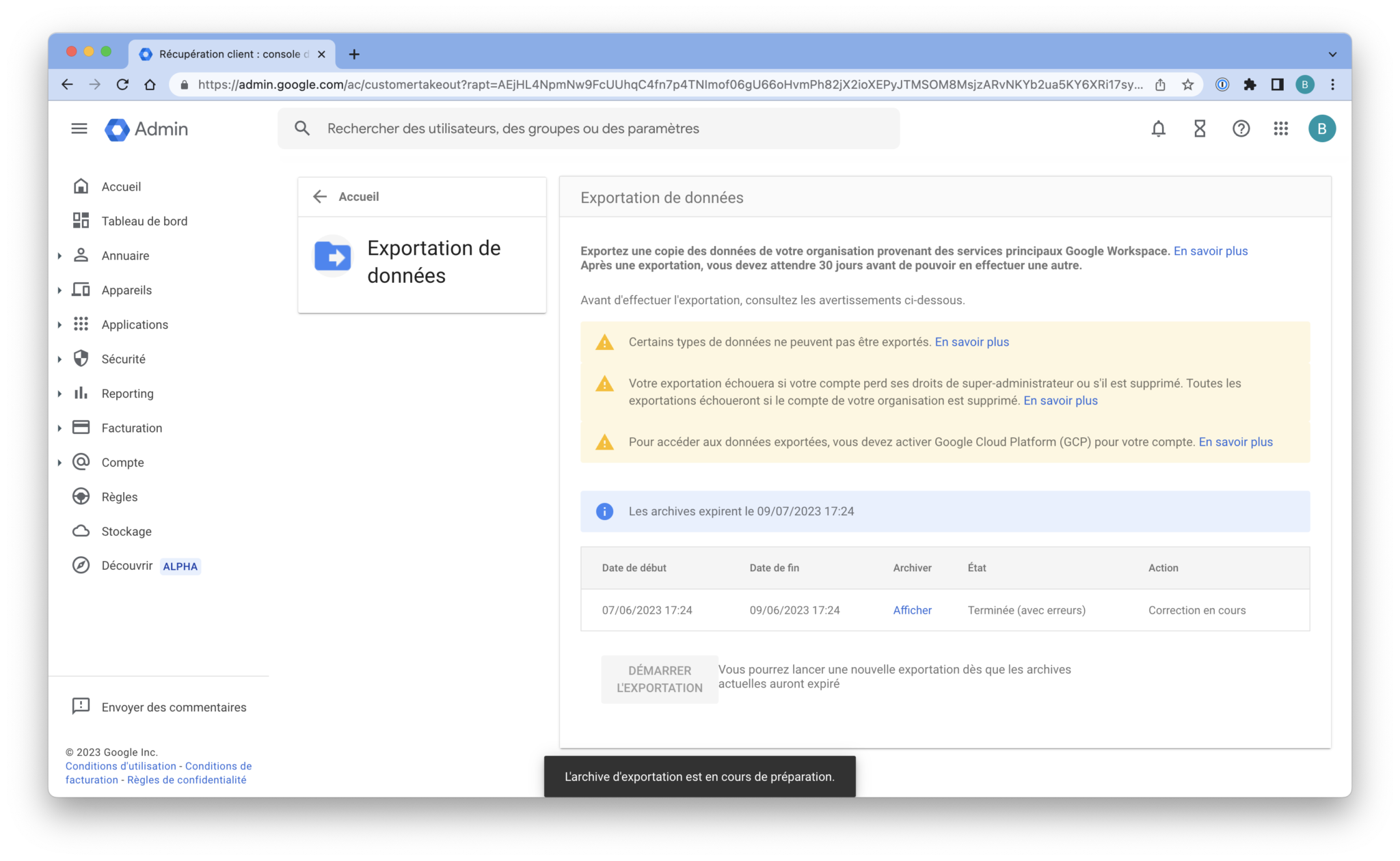 Exporter toutes les données d'un tenant Google Workspace avec Data ...